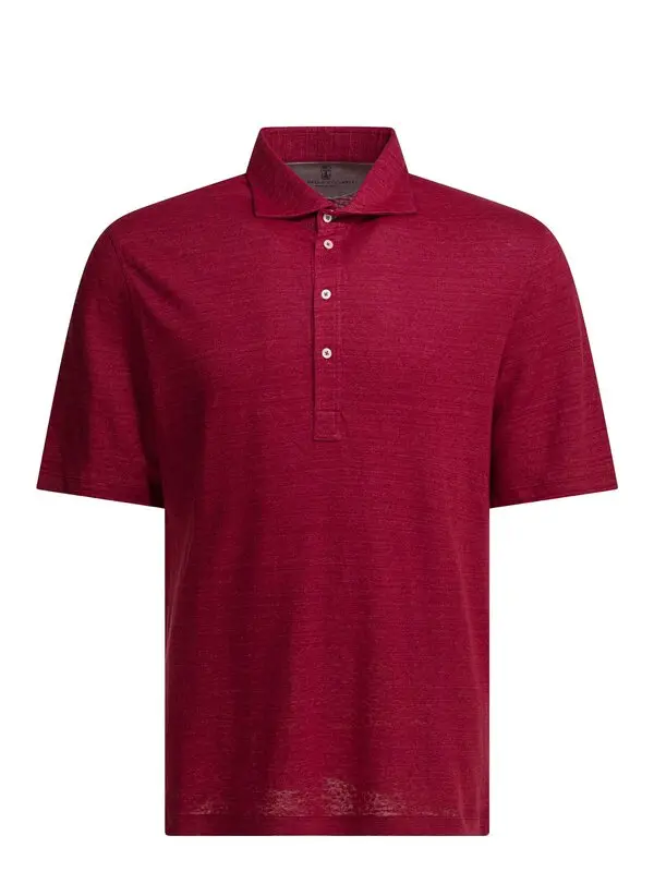 Brunello Cucinelli Linen And Cotton Button Down Polo Shirt - Red