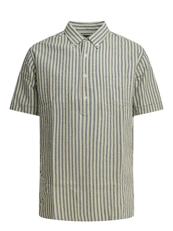 BEAMS Striped Seersucker Cotton Casual Shirt - Light Blue