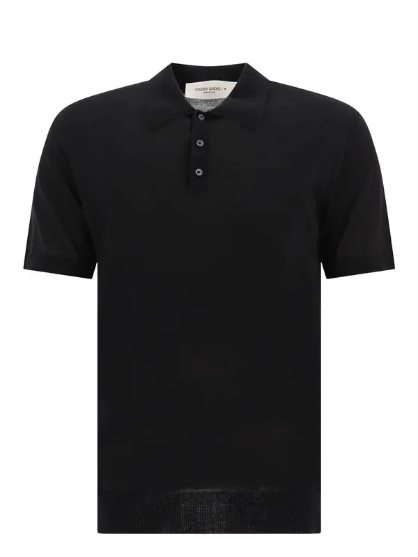 GOLDEN GOOSE Merino Wool Button Down Polo Shirt - Black