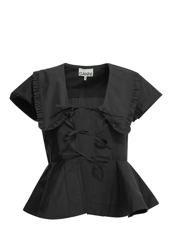 GANNI Cotton Poplin Blouse - Black