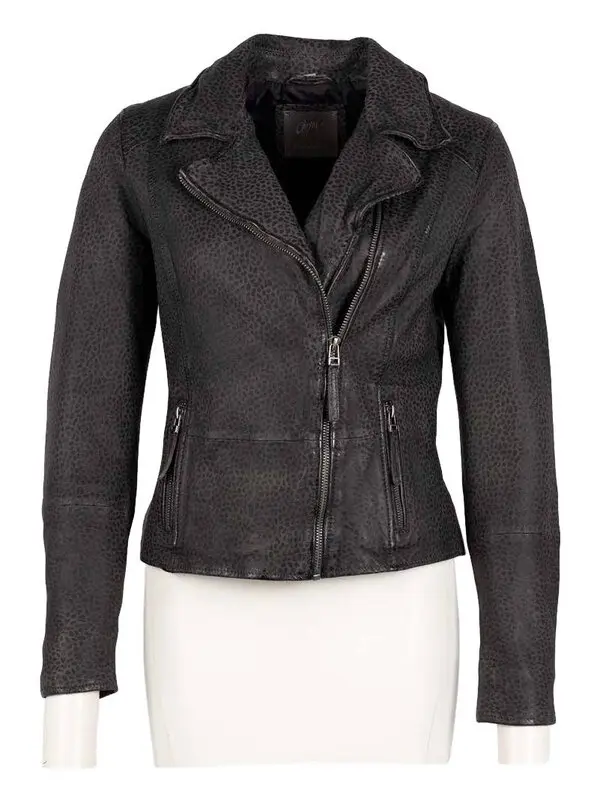 Mauritius Lambskin Leather Moto Jacket With Animal Print - Grey