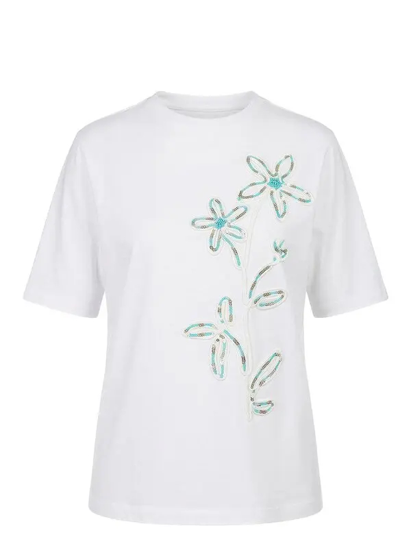 EXQUISE Limaara Embroidered T-shirt - Blue/white