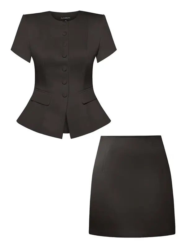 TIA DORRAINE Short Sleeve Blazer And Mini Skirt Set - Black