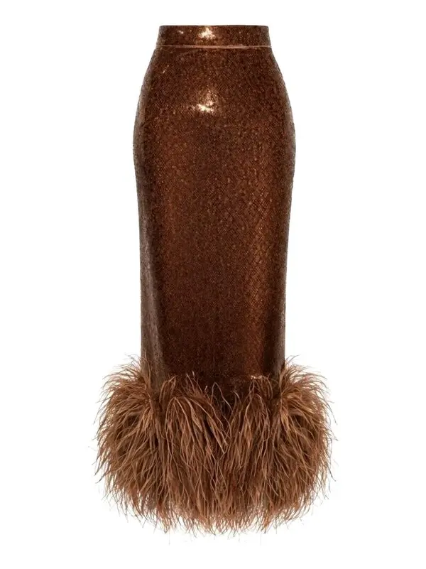 OSCARMORRIS Bianca Bronze Skirt With Fur Trim - Brown