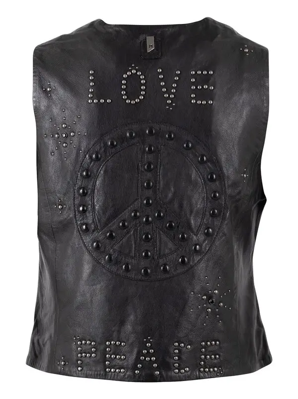 Mauritius Love & Peace Studded Leather Vest - Black