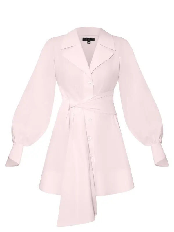TIA DORRAINE Long Sleeve Linen Shirt Dress - Pink