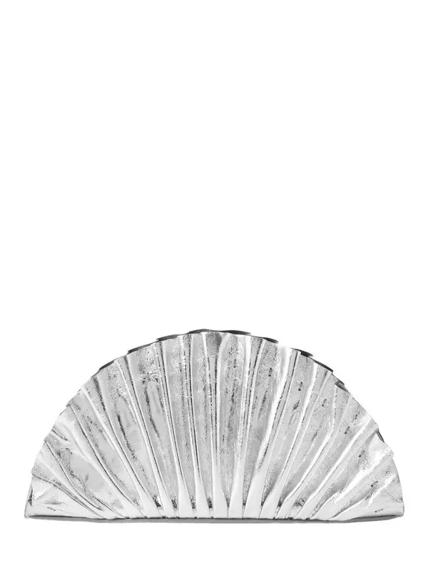 Cult Gaia Nala Ruched Metallic Leather Clutch - Silver