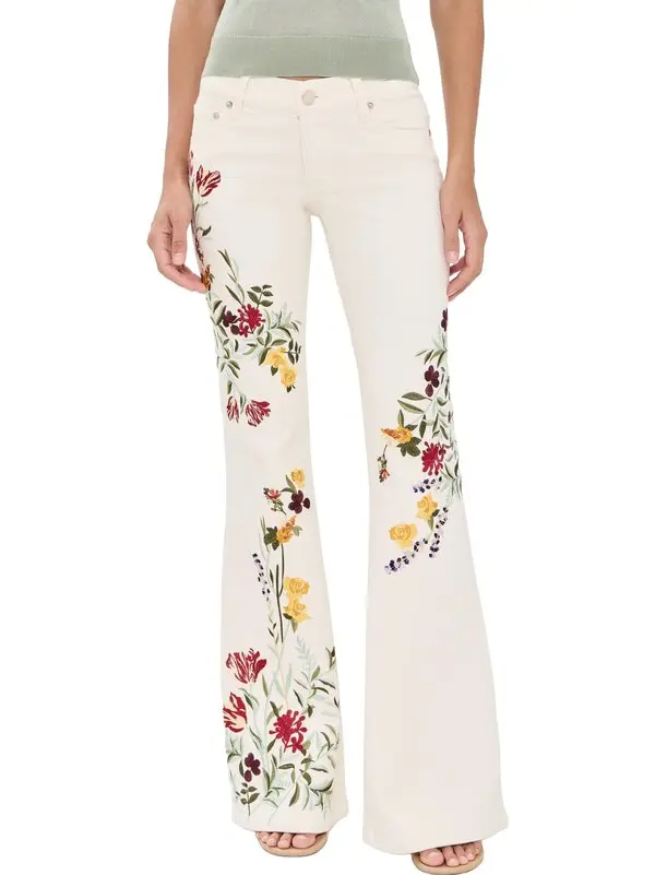 Alice + Olivia Emryn Embroidered Flare Jeans - Vanilla Multi