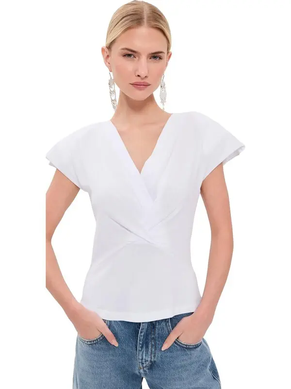 Isabel Marant Étoile Nadrine V-neck Ruched Jersey Tee - White