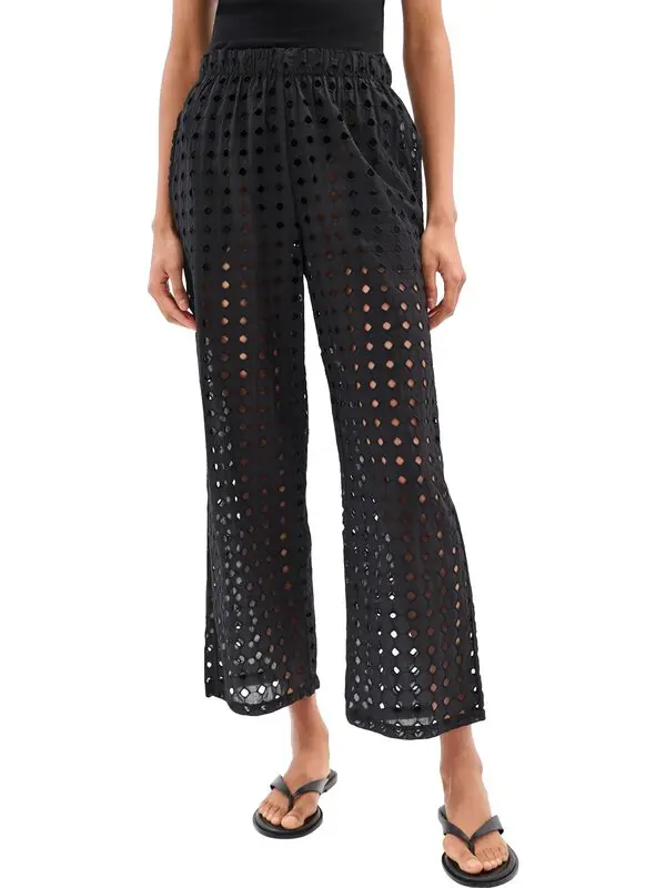 LE BOP Riviera Cropped Eyelet Pants - Black