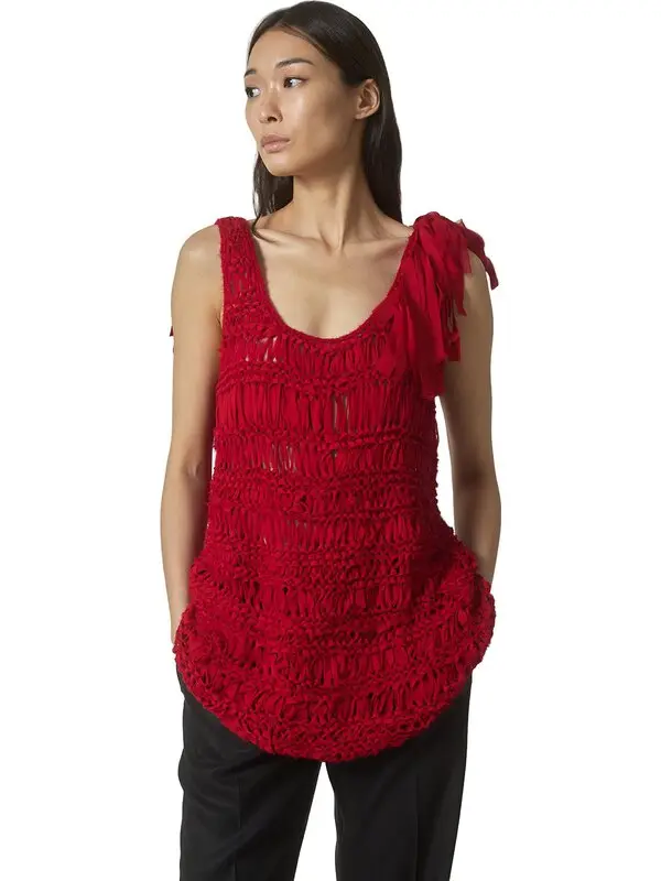 HEIRLOME Juanita Hand-knitted Silk Top With Fringe Detail - Red
