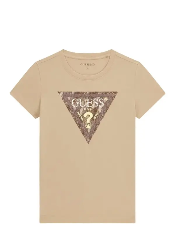 Guess Crew Neck T-shirt With Triangle Logo - Nude