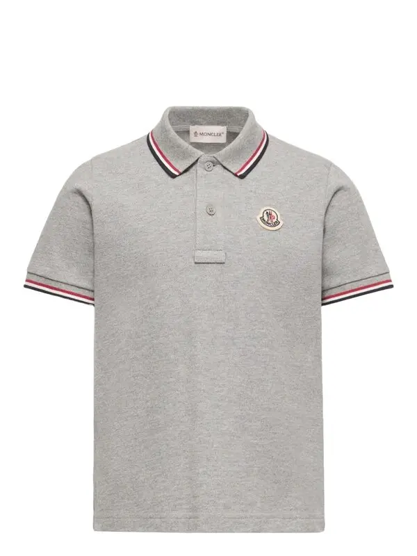 Moncler Tricolor Trim Cotton Piquet Polo Shirt - Grey