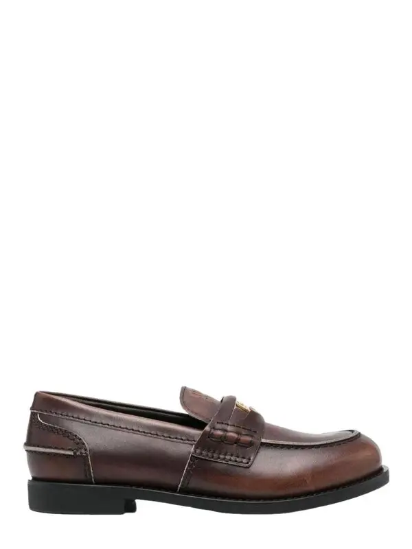 Miu Miu Leather Penny Loafers - Brown