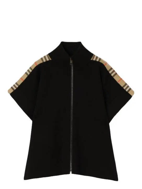 Burberry Check Trim Wool Cape - Black
