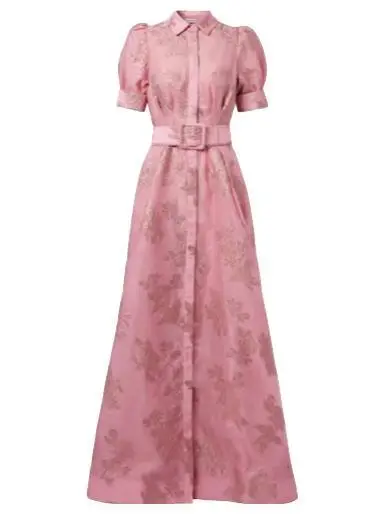 Rebecca Vallance Benette Belted Brocade Shirt Dress - Pink