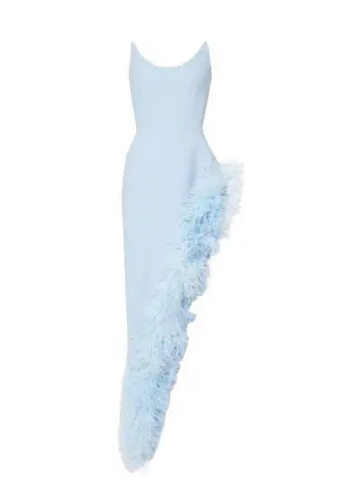 David Koma Asymmetric Feather-trimmed Cocktail Dress - Blue