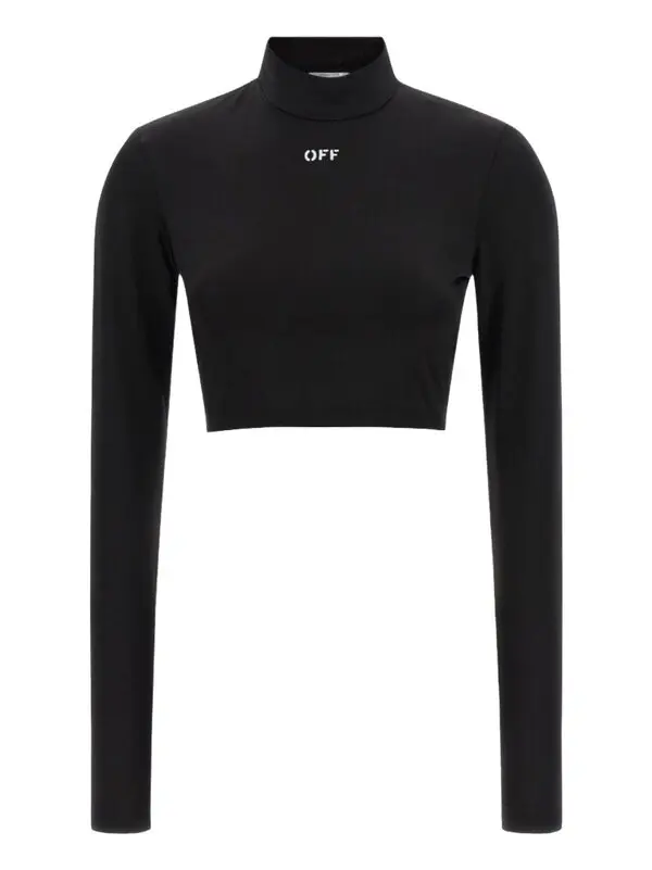 Off-White Off Stamp Cropped Long Sleeve Top - Black