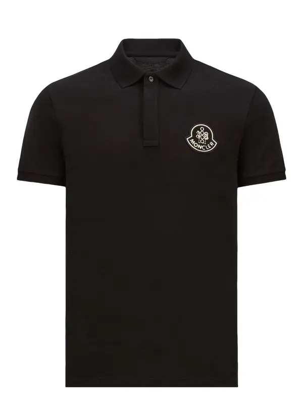 Moncler Year Of The Snake Patch Cotton Piquet Polo Shirt - Black