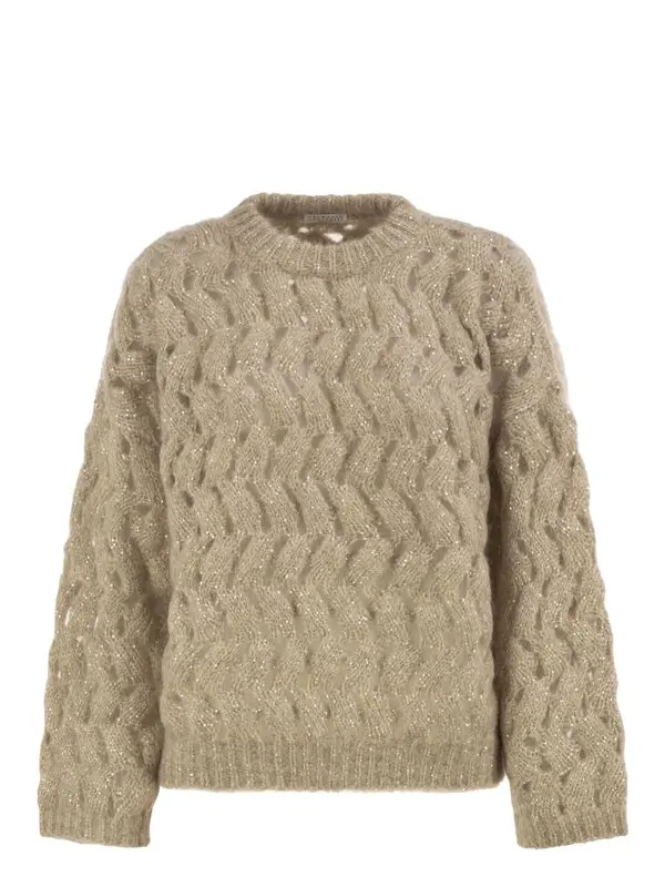 Brunello Cucinelli Openwork Sequin Mohair Blend Sweater - Cream