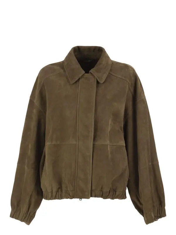 Brunello Cucinelli Suede Leather Bomber Jacket - Brown