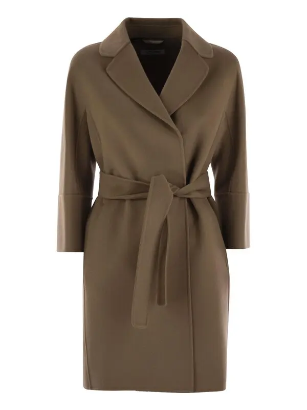 Max Mara Virgin Wool Belted Coat - Brown