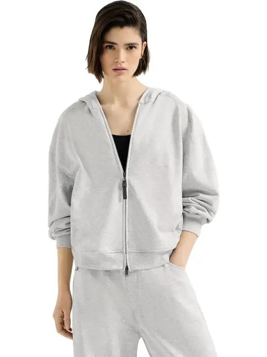 Brunello Cucinelli Cotton Smooth French Terry Zip-up Hoodie - Silver