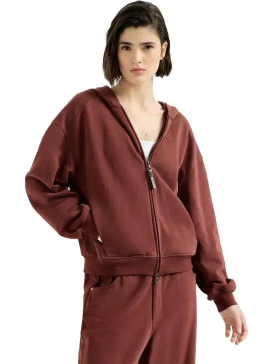 Brunello Cucinelli Cotton Smooth French Terry Zip-up Hoodie - Wine