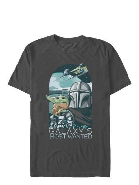 STAR WARS: THE MANDALORIAN AND GROGU Galaxy's Most Wanted Comic Art Short Sleeve Graphic T-shirt - Charcoal