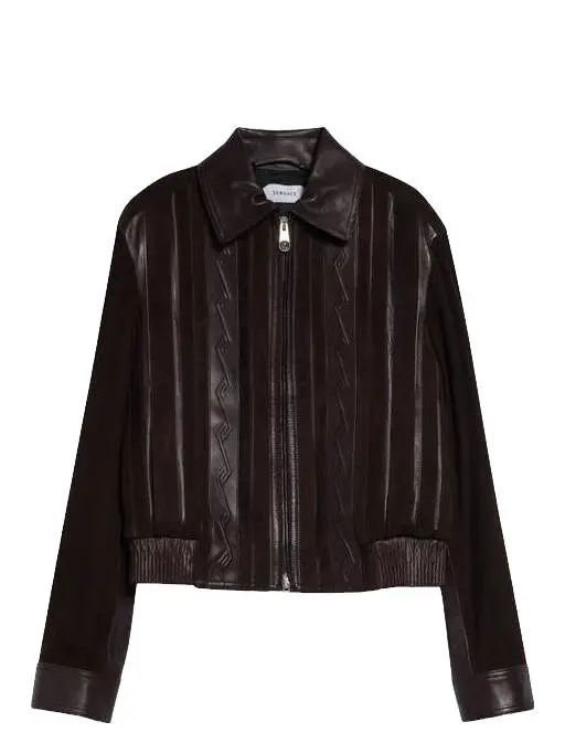 Versace Mixed Media Greca Blouson Jacket - Brown