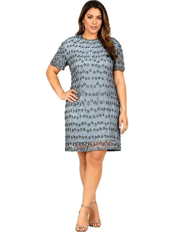 LARA NEW YORK Beaded V-neck Sheath Dress - Grey