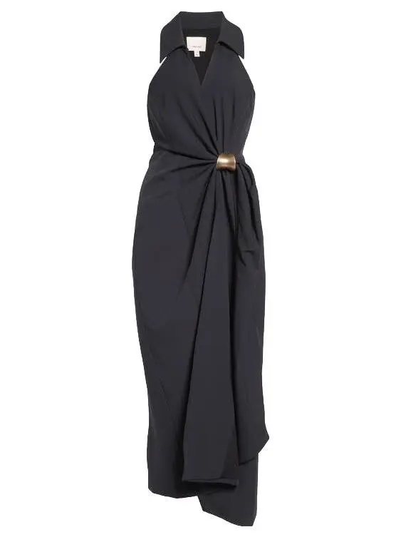 Cinq À Sept Halterneck Midi Dress With Hardware Detail - Black