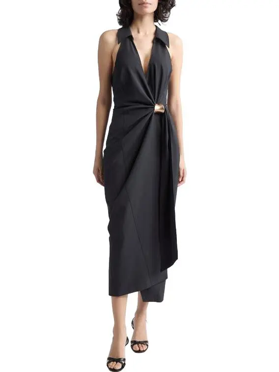 Cinq À Sept Halterneck Midi Dress With Hardware Detail - Black