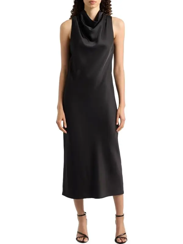 Sam Edelman Cowl Neck Drape Satin Maxi Dress - Black