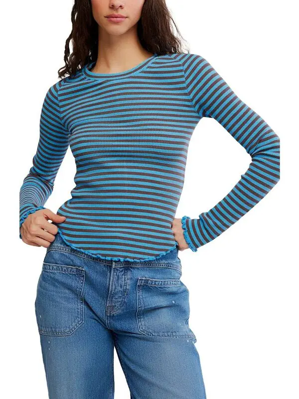 Free People Easy Does It Striped Long Sleeve T-shirt - Blue Combo