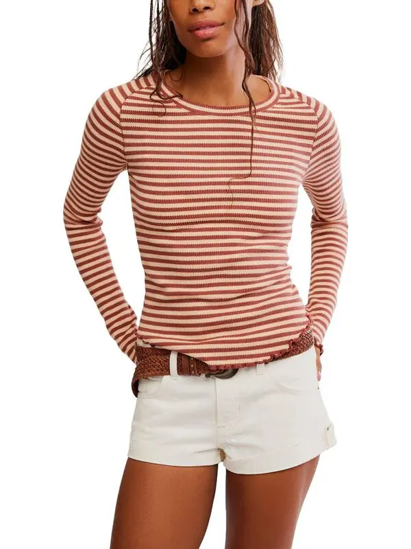 Free People Easy Does It Striped Long Sleeve T-shirt - Brown Combo
