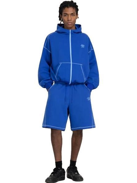 AELFRICEDEN Aelfric Eden Cloud Boxy Sweat Set With Full Zip Hoodie And Drawstring Shorts - Blue