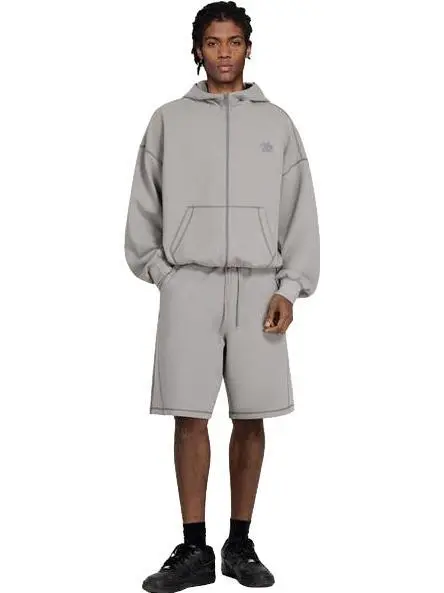 AELFRICEDEN Aelfric Eden Cloud Boxy Sweat Set With Full Zip Hoodie And Drawstring Shorts - Grey