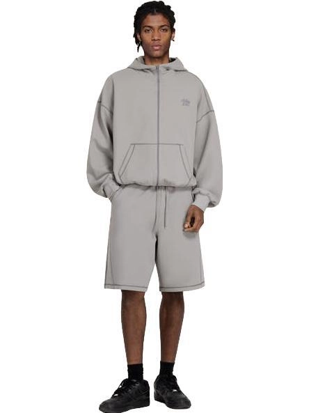 AELFRICEDEN Aelfric Eden Cloud Boxy Sweat Set With Full Zip Hoodie And Drawstring Shorts - Grey