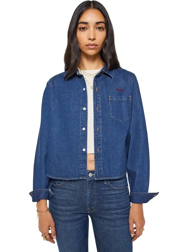MOTHER The Honor Roll Hey Batter Cropped Denim Shirt - Blue