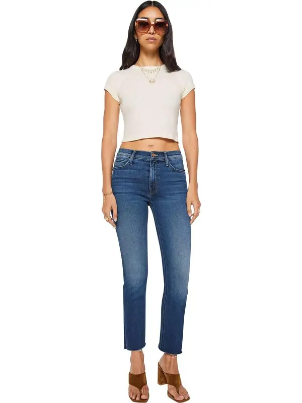 MOTHER The Mid Rise Dazzler Ankle Fray Jeans - Blue