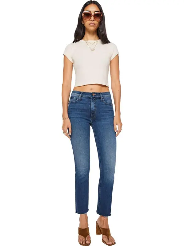 MOTHER The Mid Rise Dazzler Ankle Fray Jeans - Blue