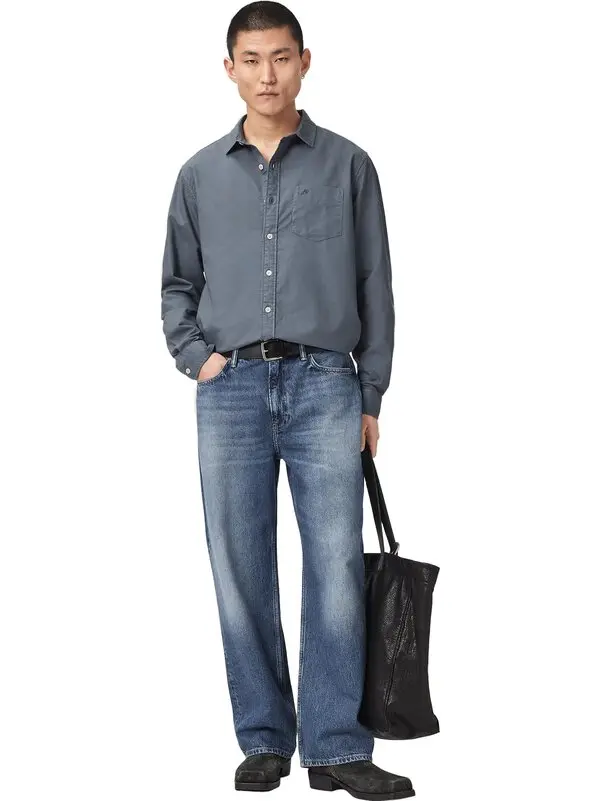 ALLSAINTS Melrose Long Sleeve Cotton Ramskull Shirt - Blue