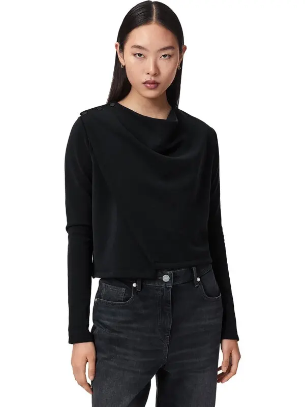 ALLSAINTS Skyler Long Sleeve Asymmetric Top - Black