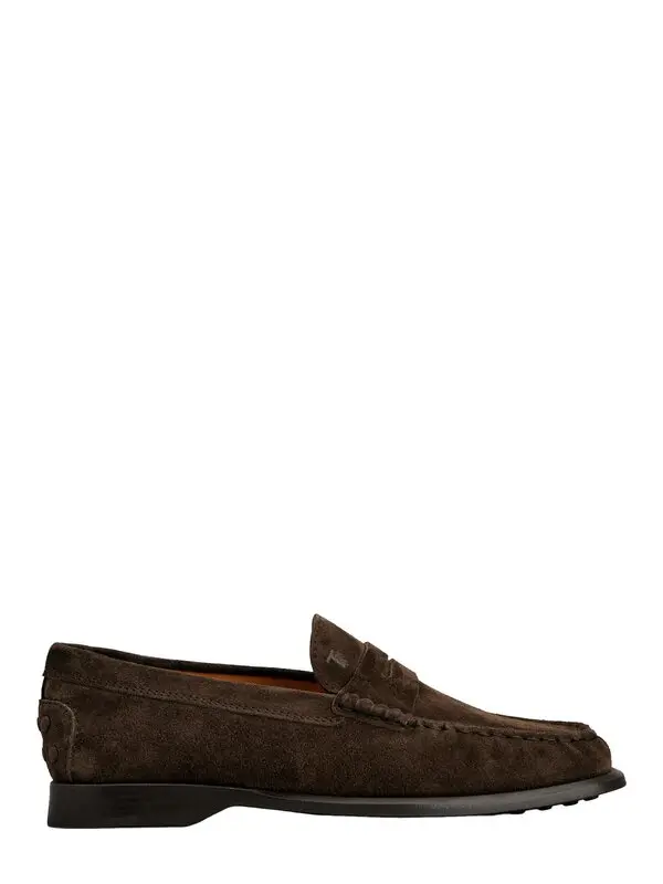 TOD'S Suede Loafers With Embossed Detail - Brown