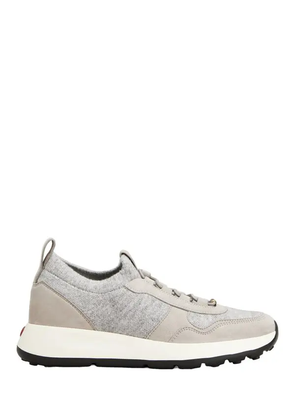 TOD'S Knit And Suede Sock Sneakers With Red Dot Detail - Grey