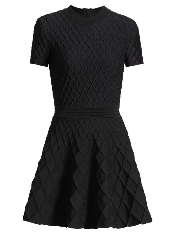 Balmain Flared Knit Dress With Quilted Effect - Black