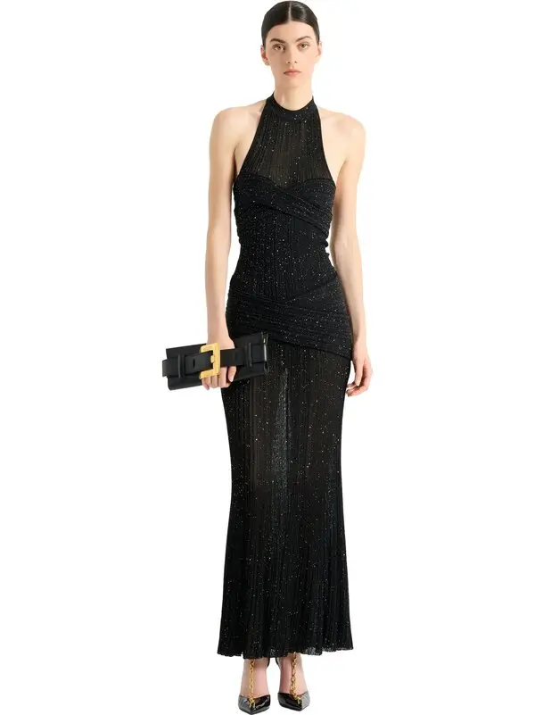 Balmain Long Halterneck Dress - Black