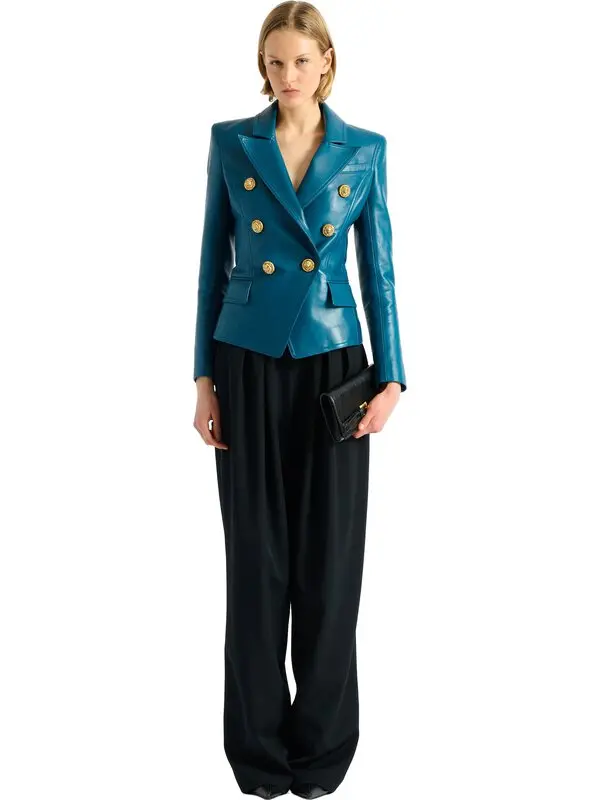 Balmain Leather 6-button Double-breasted Jacket - Blue