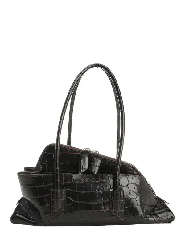 Attico Small Top Handle Bag "la Passeggiata" With Croc Effect - Brown